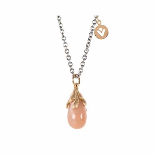 Van Bergen - Dråpe Anheng i gult gull med ferskenfarget månesten ...